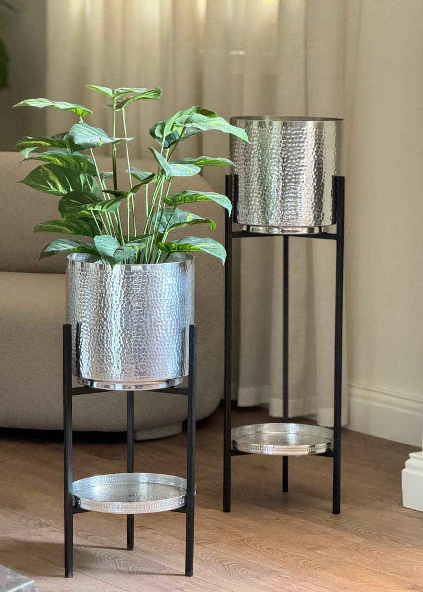 Etched silver Pot with tray tall stands ( available in 2 sizes ) – Tashhome