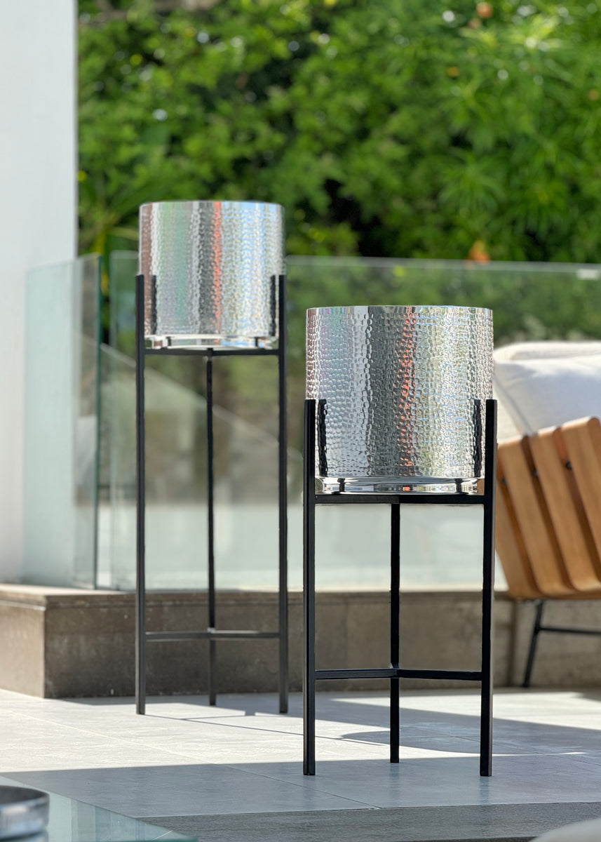 Hammered silver Pot with tall stands ( available in 2 sizes ) – Tashhome